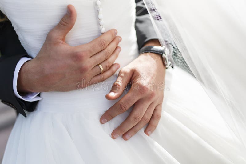 Bridegroom Embraces His Bride Stock Photo - Image of engagement, ring ...