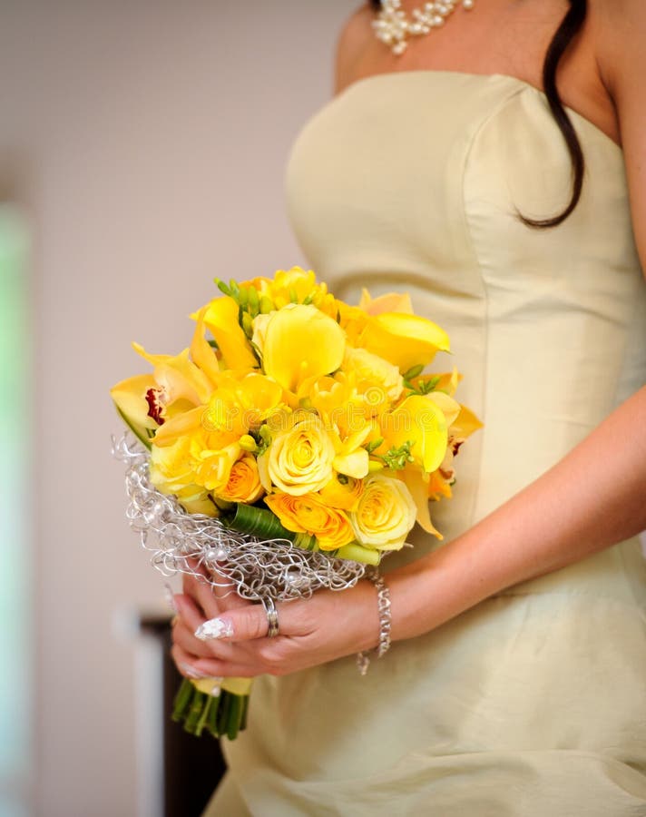 Yellow Rose Wedding Bouquets Stock Photo - Image of roses, bouquets ...