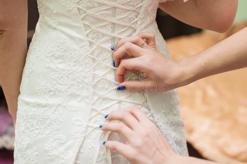 The Back of the Bride in a Wedding Dress Stock Photo - Image of ...