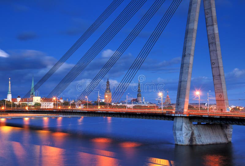 Railway Bridge at Twilight in Riga, Latvia Stock Photo - Image of ...