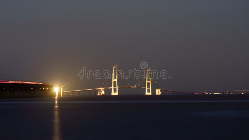 Storebaelt Bridge in Denmark at Night Stock Photo - Image of ...