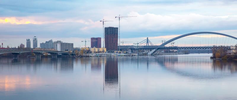 Bridge Across a Large River in a Modern City. Industrial City ...