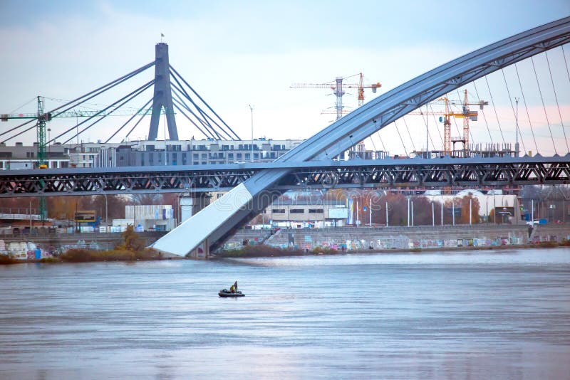 Bridge Across a Large River in a Modern Industrial City Stock Photo ...