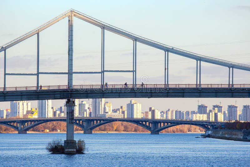Bridge Across a Large River in a Modern Industrial City Stock Photo ...