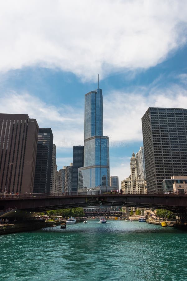 Bridge Across a River in Chicago Downtown Editorial Photography - Image ...