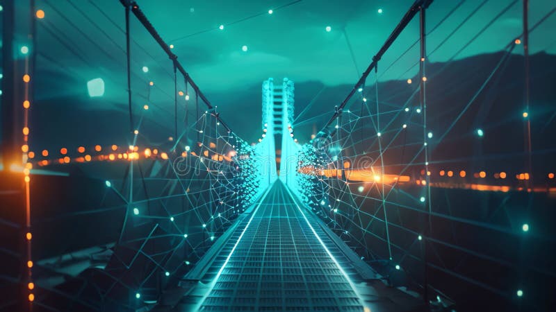 A Bridge Adorned with Countless Brightly Lit Bulbs Spanning Over a Body ...