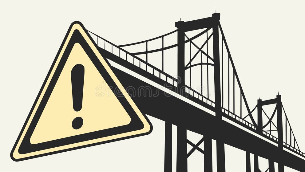 Bridge Ahead Road Warning Sign with an Exclamation Mark. Caution Symbol ...