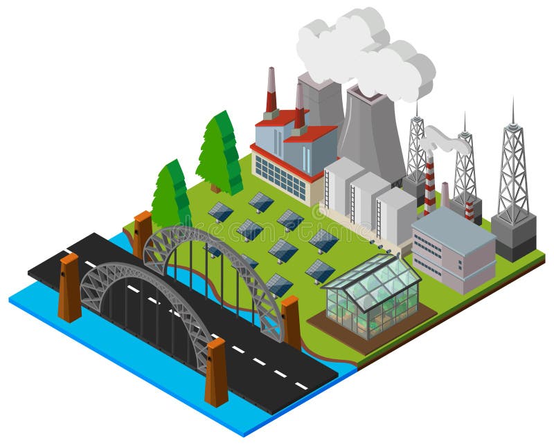 Bridge Along the Power Station in 3D Design Stock Vector - Illustration ...