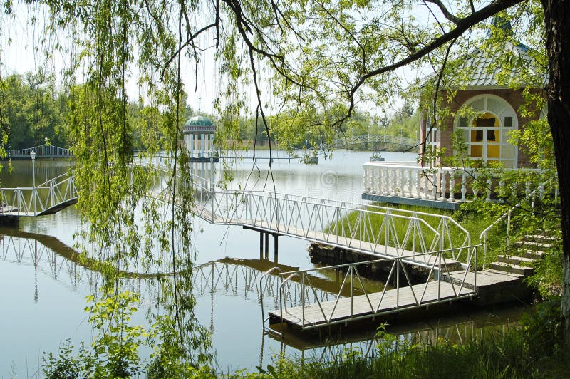 Bridge with Arbor Over a River in Countryside, Retro Style Stock Image ...