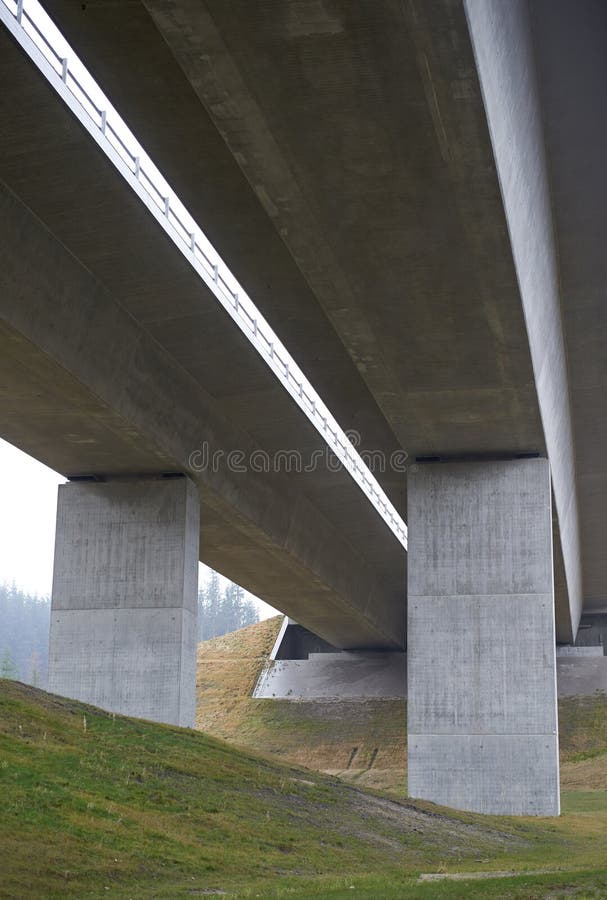 Bridge, Architecture and Grass Field with Concrete Pillars for Urban ...