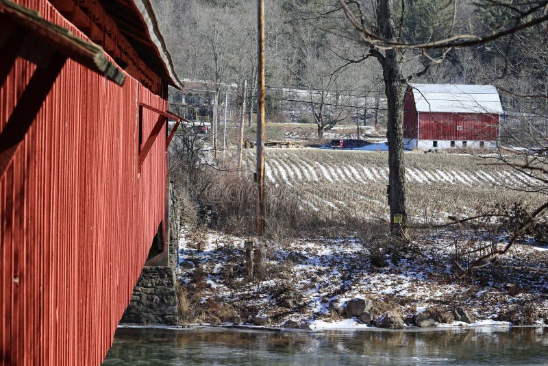 Bridge and barn stock photo. Image of winter, boards - 87047766