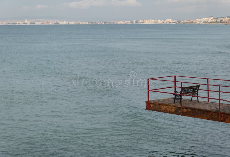 Bridge with a Bench Overlooking the Sea Stock Image - Image of holiday ...