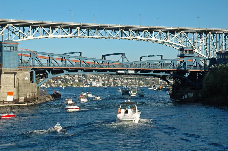 Bridge Boat Traffic stock photo. Image of ballard, draw - 1825550