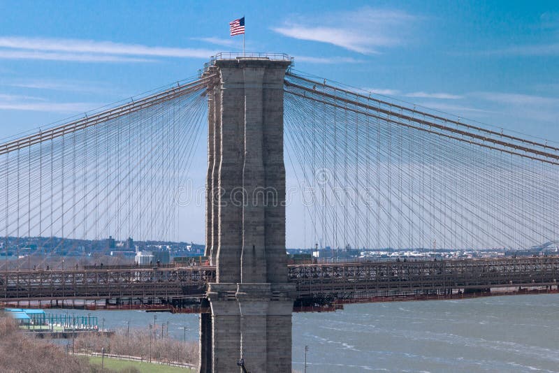 Bridge in Brooklyn with American Flag Stock Photo - Image of famous ...