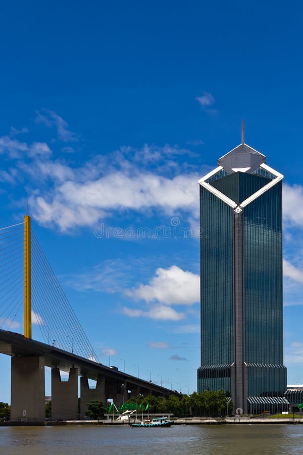 The bridge and building. stock photo. Image of river - 26040756