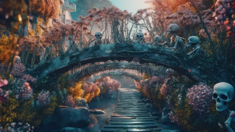A Bridge with a Bunch of Skulls on it. Generative AI Image. Stock ...