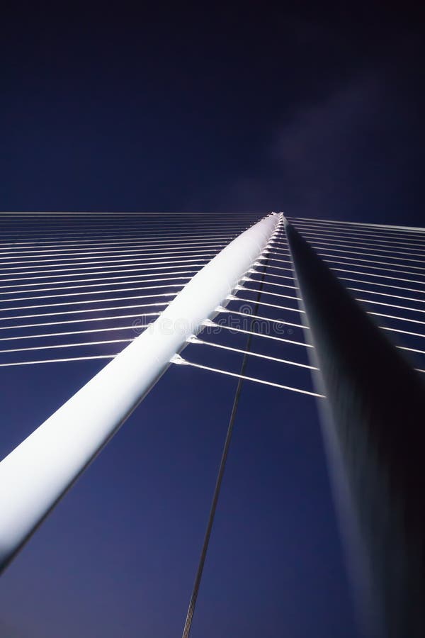 Bridge Cable Steel Against the Dark Blue Sky on Background Stock Photo ...