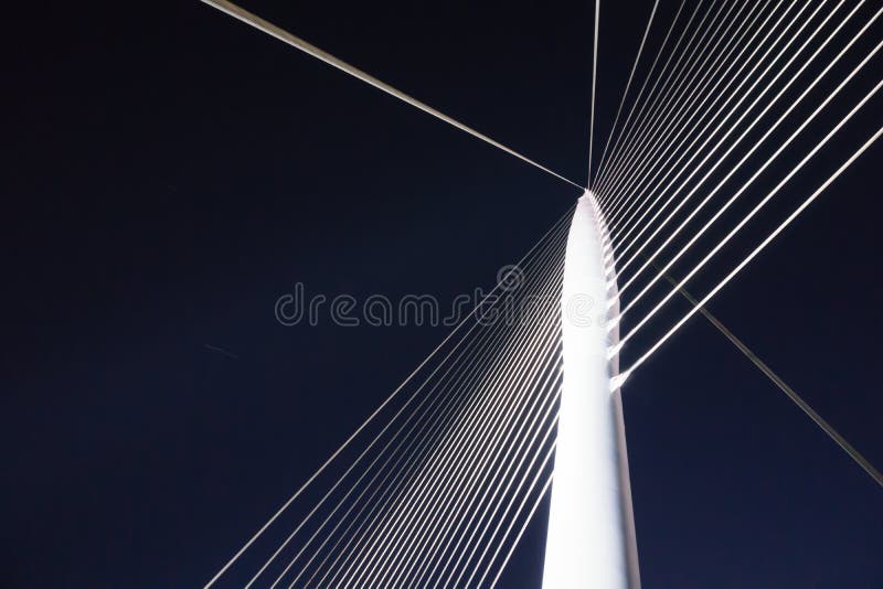 Bridge Cable Steel Against the Dark Blue Sky on Background Stock Photo ...