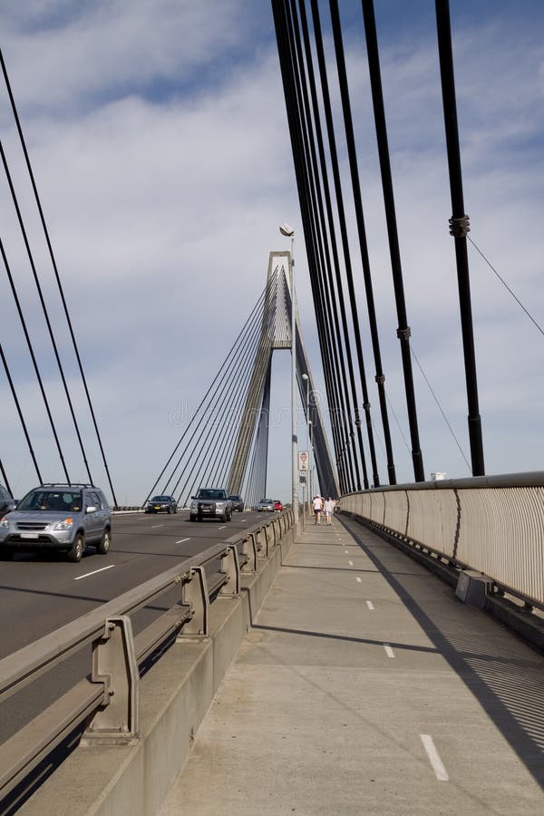 Bridge Cables, Pylons, Walkway and Road Stock Photo - Image of vehicles ...