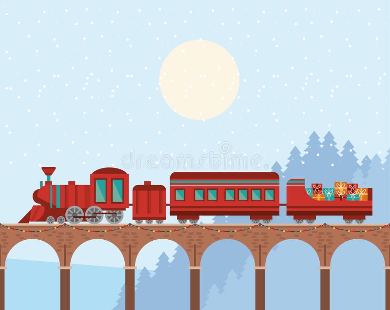 Bridge and christmas train stock vector. Illustration of winter - 235072859