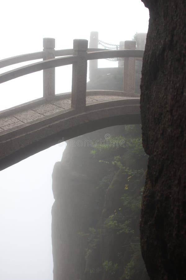 Bridge between cliff edges stock image. Image of huangshan - 74316815