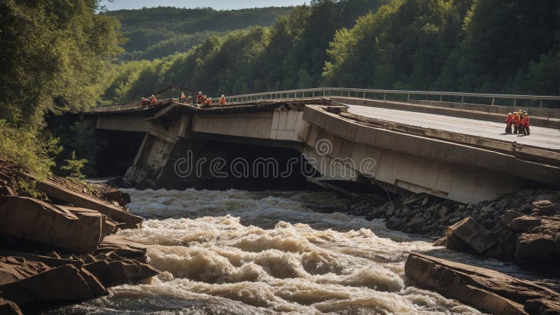 Bridge Collapse Over a River Stock Illustration - Illustration of ...