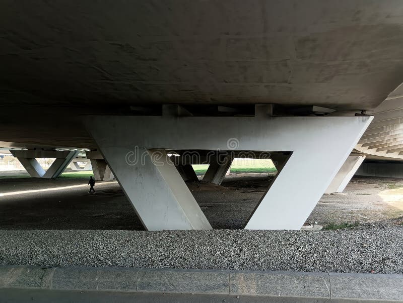Bridge Concrete Supports Under Contemporary Concrete Bridge Stock Image ...