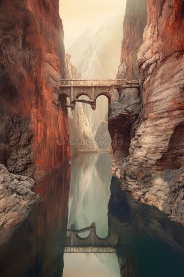 A Bridge Connecting Two Cliffs Over a River Stock Illustration ...