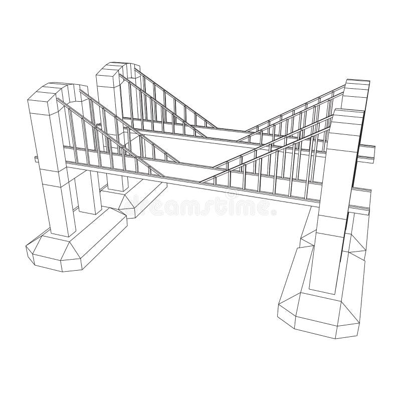 Bridge Connection Structure Wireframe Stock Vector - Illustration of ...