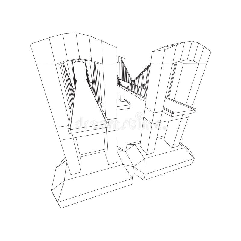 Bridge Connection Structure Wireframe Stock Vector - Illustration of ...