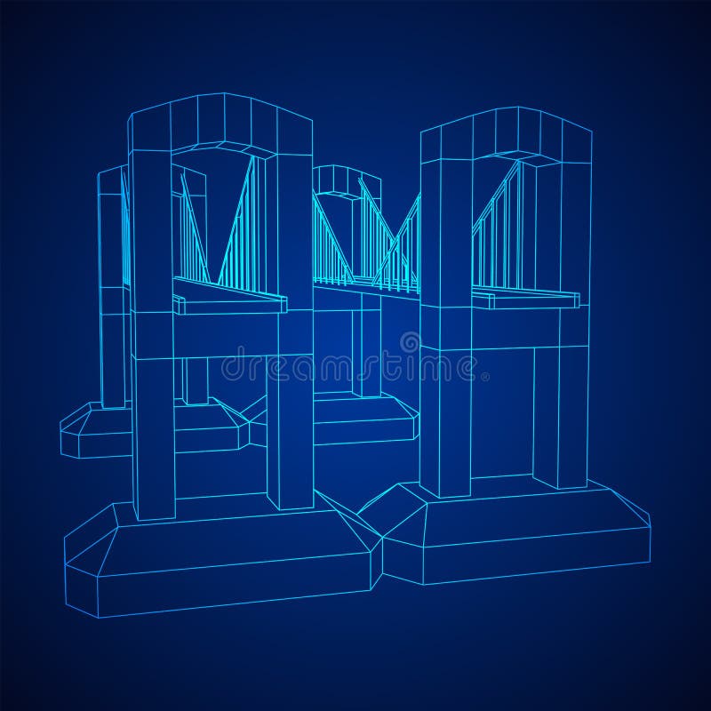 Bridge Connection Structure Wireframe Stock Vector - Illustration of ...