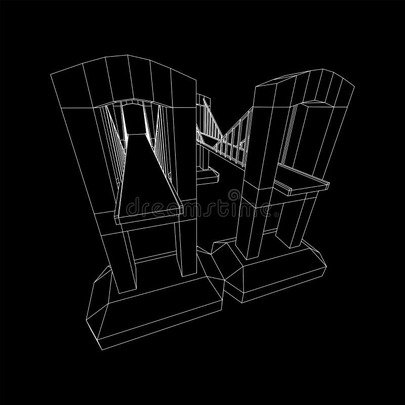 Bridge Connection Structure Wireframe Stock Vector - Illustration of ...