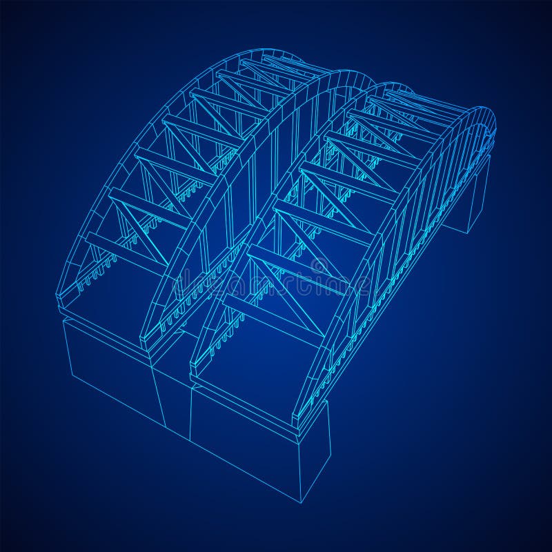 Bridge Connection Structure Wireframe Low Poly Mesh Stock Vector