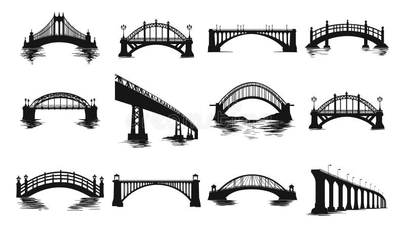 Bridge Constrauction Silhouette Set. Front View Stock Vector ...