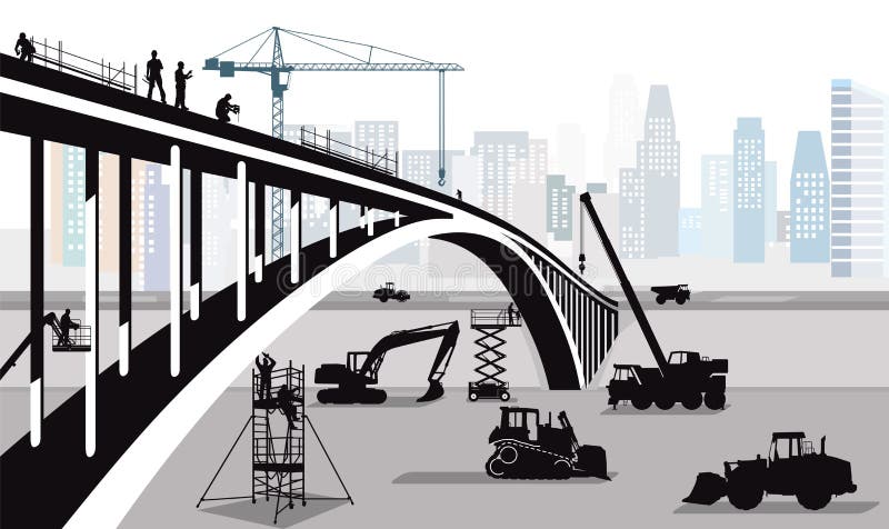 Bridge Construction In The Big City Stock Vector Illustration Of