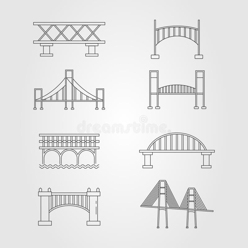 Bridge Construction Line Icon Drawing Depicting Various Bridge Types ...