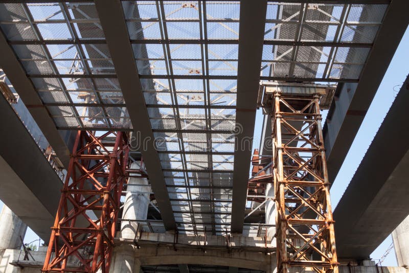 Bridge Construction. Metal Framework of the Bridge Stock Image - Image ...