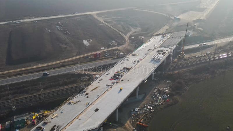 Bridge Construction Progress, Assembling a Modern Highway Overpass ...