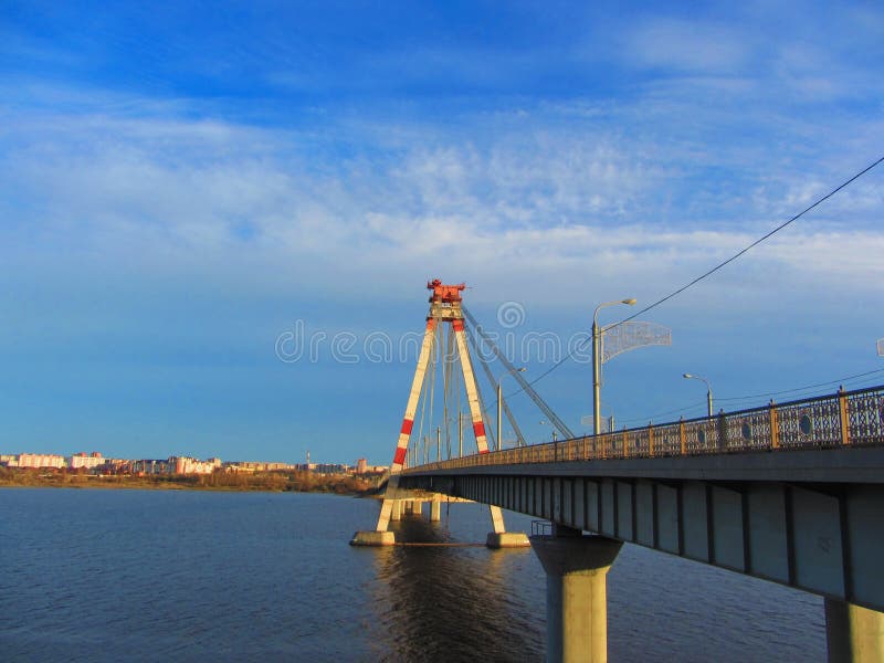 Bridge Construction in Russian Town Stock Image - Image of river, town ...
