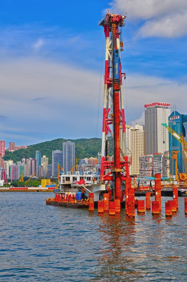 Bridge construction at sea editorial photography. Image of transport ...