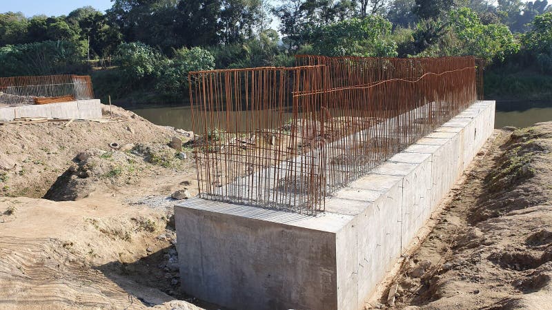 Bridge Construction Site with Rebar Stock Photo - Image of landscape ...