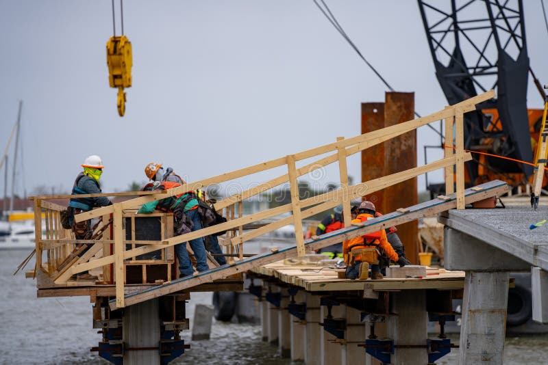 Bridge Construction Workers in Action St Augustine FL USA Editorial ...