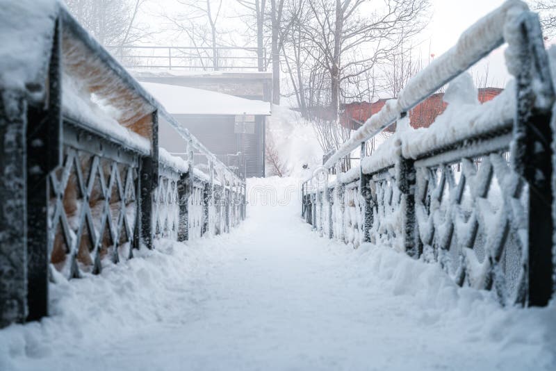 Bridge Covered with Snow in Winter Stock Image - Image of ...