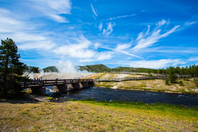A Bridge Cross Yellowstone River in Yellowstone Park Stock Photo ...