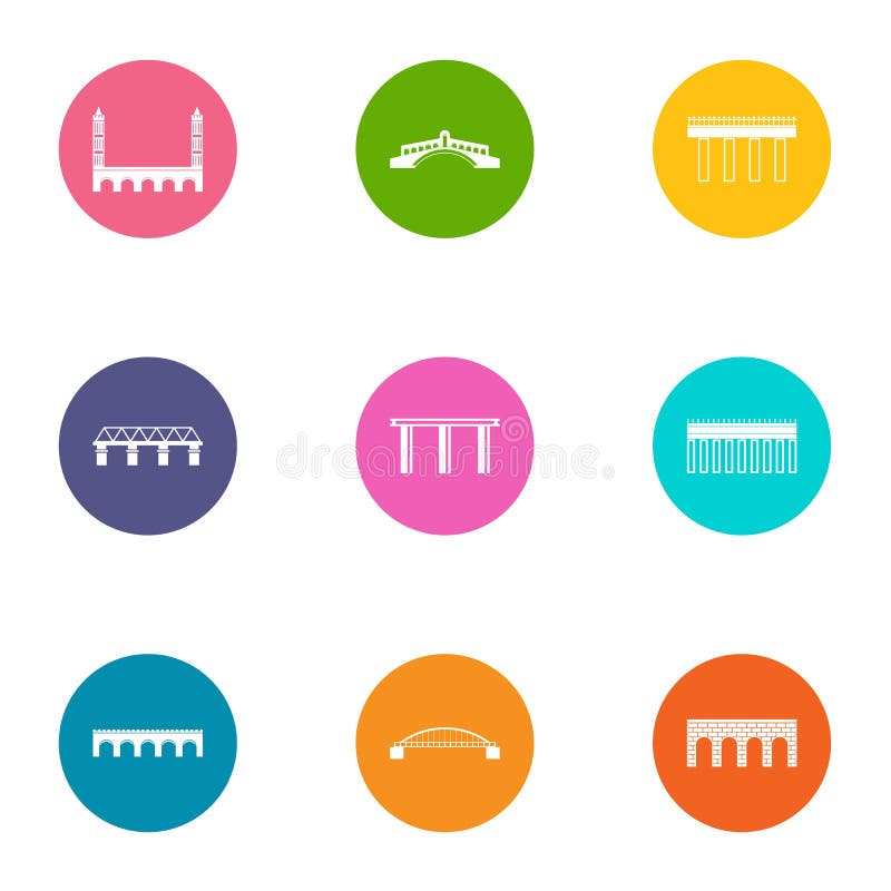 Bridge Crossing Icons Set, Flat Style Stock Vector - Illustration of ...