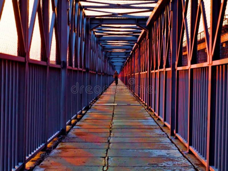 Bridge Crossing, Pedestrian Overpass Made Stock Photo - Image of ...