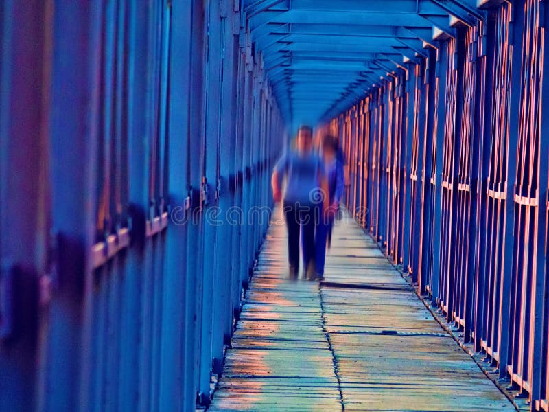 Bridge Crossing, Pedestrian Overpass Made Stock Image - Image of metal ...
