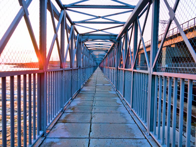 Bridge Crossing, Pedestrian Overpass Made Stock Image - Image of ...
