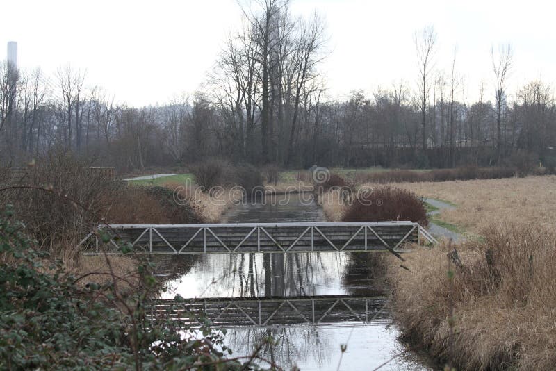 A bridge crossing a stream stock photo. Image of water - 113407558