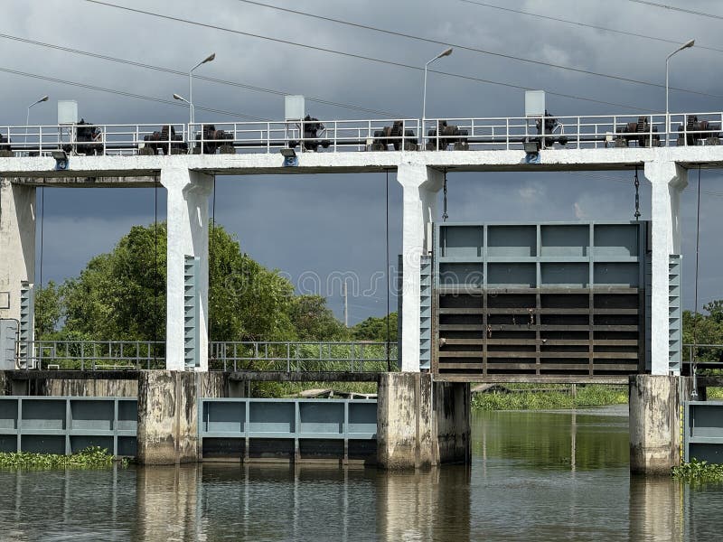 Bridge dam over the river stock image. Image of engineering - 352372811